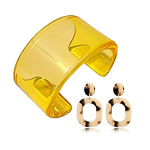 Trendy Acrylic Bracelets Earrings Summer Jewelry Sets for Women Girls-Summer Beach Resin Cuff Bangles Bracelet Fashion Earrings Set for Vacation Jewelry (Yellow)