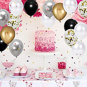 Black Gold Silver party Balloons, 50pcs 12 Inch Metallic Thicker Latex Confetti Balloons with Ribbon for Wedding Birthday Baby Shower Decorations (BlackGoldSilver50pcs)