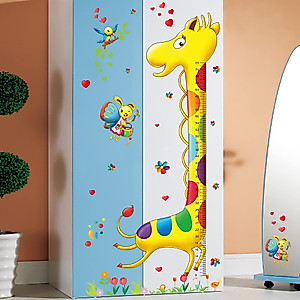 Animals Rainbow Giraffe Height Chart Wall Stickers Inches Kids Measure Height Growth Wall Decals Removable for Nursery Playroom Girls Boys Children's Bedroom Decoration Ruler Measuring Range 8in-6ft