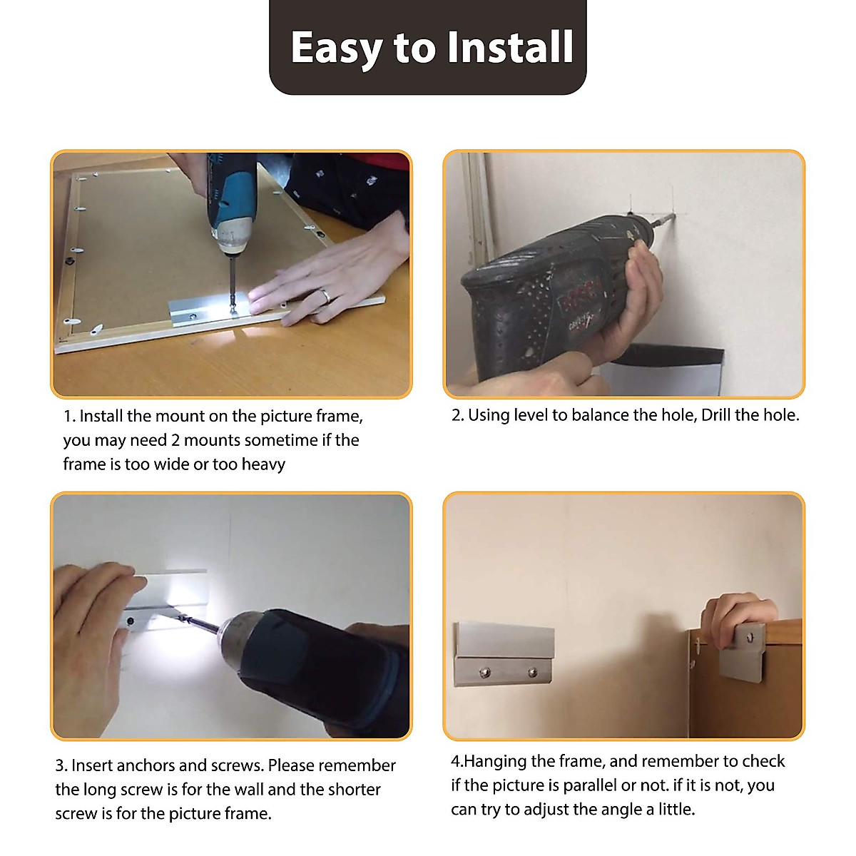 French Cleat Picture Hanger 2 Inches Aluminum Z Hanger Supports 30lbs - Interlocking Wall Mounting Bracket Hardware Kit for Hanging Mirrors, Picture, Shelf, Whiteboard, Art, Frames (2"-2Pairs)