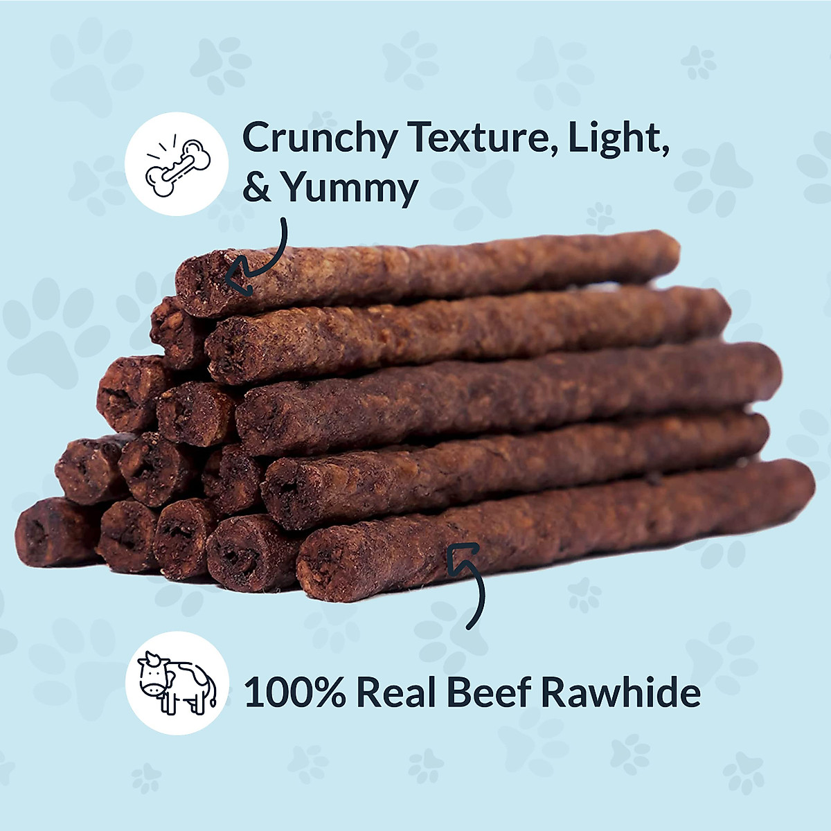 Pawveyor 5" Beefhide Munchy Sticks - 100 Beef-Flavored, All-Natural Granulated Rawhide Dog Chew Sticks for Small Dogs - Great Training Treats for Dogs or Puppy Treats for Small Puppies