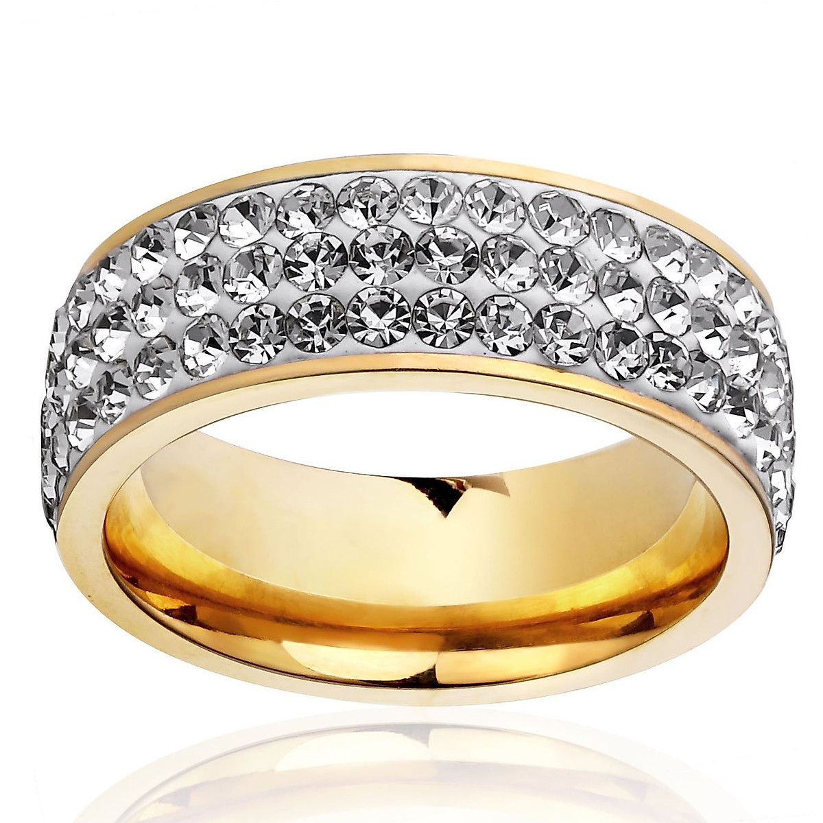 VNOX Women Stainless Steel Eternity Ring CZ Cubic Zirconia Circle Round,Gold Plated,7mm Width,Size 8