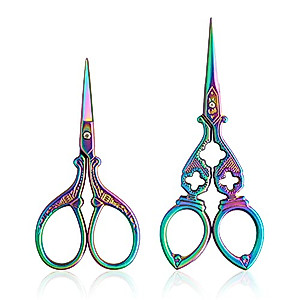 Asdirne Embroidery Scissors, Stainless Steel Sharp Tip Scissors, Thread Scissors DIY Tools for Embroidery, Craft, Needle Work, Art Work & Everyday Use, 2 Pcs, 4.7"/5.3",Colourful
