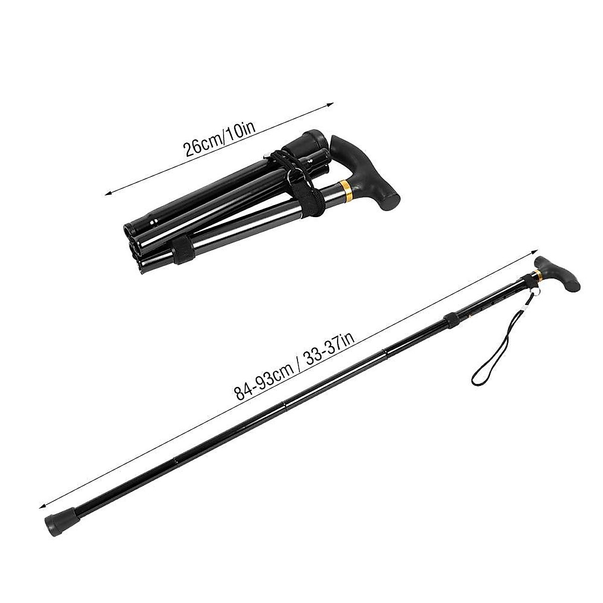 Walking Stick Aluminium Alloy Trekking Poles Metal Cane Collapsible Older Balancing Hiking Mountaineering Cane(Black)