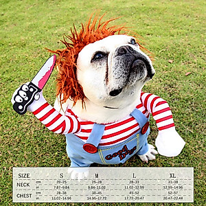 Chucky Deadly Pet Dog Costume Halloween Clothes Wig and Knife Novelty Funny Scary Props Outfit Apparel Accessories(Medium, pet Costume)