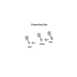 316L Surgical Steel Labret Style Nose Stud Internally Threaded Screw Post 9/32" 2.5mm Ball 16G