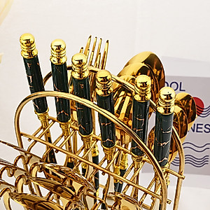 Snplowum 1 Pcs Gold Stainless Steel Cutlery Stand, Holds 24pcs Silverware Cutlery, Hanging Flatware Storage rack, 8.82oz