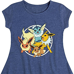 HYBRID APPAREL - Pokémon - Eevee Group - Youth Girls Fit & Flare Dress - Size Small Heather Navy