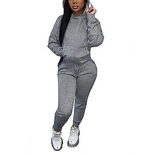 KANSOON 2 Piece Outfits for Women Sweatsuit Long Sleeves Sweatshirts and Jogger Sweatpants Jogger Sets Dark Grey M