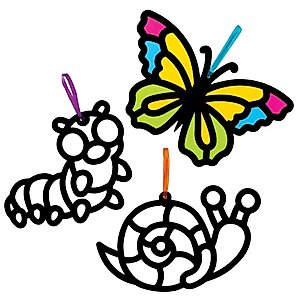 Baker Ross AT616 Bug Stained Glass Ornament Kits - Pack of 6, Ideal for Kids' Arts and Crafts, Educational Toys