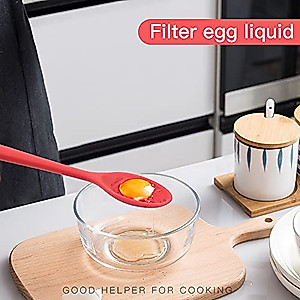 MJIYA Silicone Slotted Serving Spoon, Nonstick Mixing Spoon, Silicone Heat Resistant Kitchen Cooking Utensils Non-Stick Baking Tool Tongs ladle Gadget (Red)