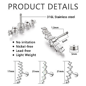 FIBO STEEL 3 Pcs 16G Stainless Steel Cartilage CZ Stud Earrings for Women Helix Conch Daith Piercing Jewelry Set