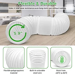 Air Conditioner Hose, lasama Universal Exhaust Hose, 5.9" Diameter Portable AC Exhaust Vent with Length 59", Clockwise Thread