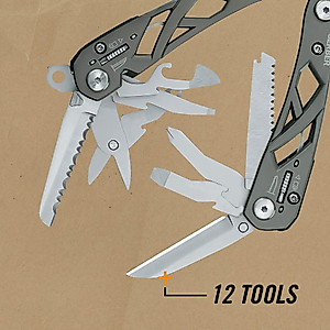Gerber Gear Suspension 12-in-1 Needle Nose Pliers Multi-tool - Multi-Plier, Wire Cutter, Crosspoint and Flathead Screwdriver Set, Small Scissors - EDC Gear and Equipment - Gifts for Men - Gray