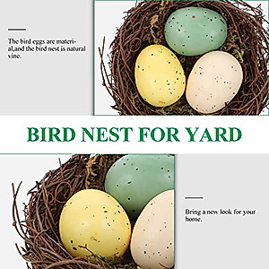 ARTIBETTER Artificial Bird Nest with 3 Bird Eggs Country Style Simulation Twig Bird Nest Handmade Rattan Nest DIY Craft Tree Ornament for Easter Garden Decor