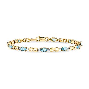 10k Yellow Gold Oval Blue Topaz and Diamond Accent Infinity Link Bracelet
