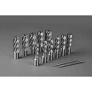 Annular Cutter Set 13 pcs JESTUOUS 3/4 Inch Weldon Shank 2 Cutting Depth and Cutting Diameter from 7/16 to 1-1/16 for Drill Press HSS Standard Kit Two Flat with 2 Pilot Pins