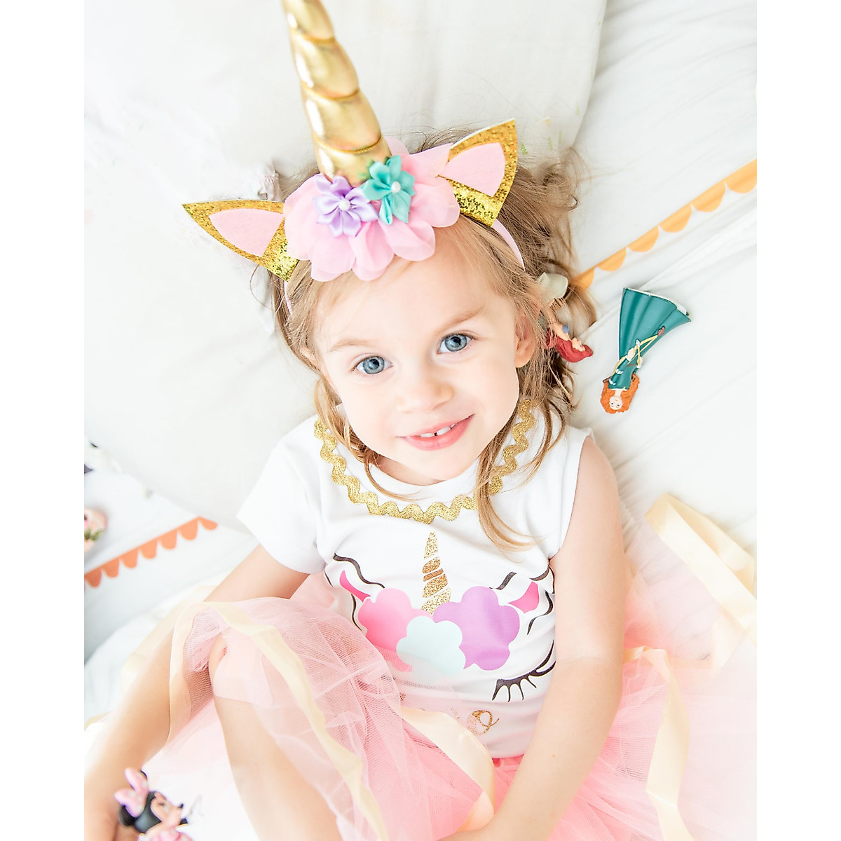 Luke and Lulu Unicorn Birthday Outfit for Baby Girls 3 Piece Tutu Set - 1st Birthday Girl - Pink, Rainbow
