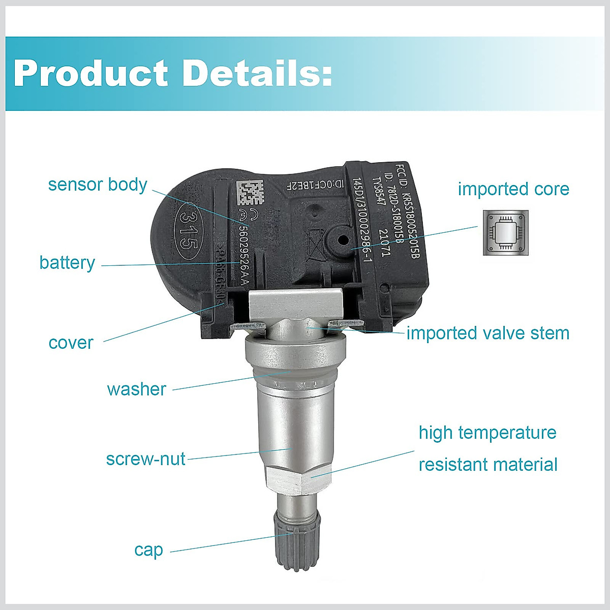 Ensun 68078861AA Tire Pressure Monitoring System (TPMS) Sensor 315MHz (Pack of 4)- Preprogrammed (Still Need re-Learn)