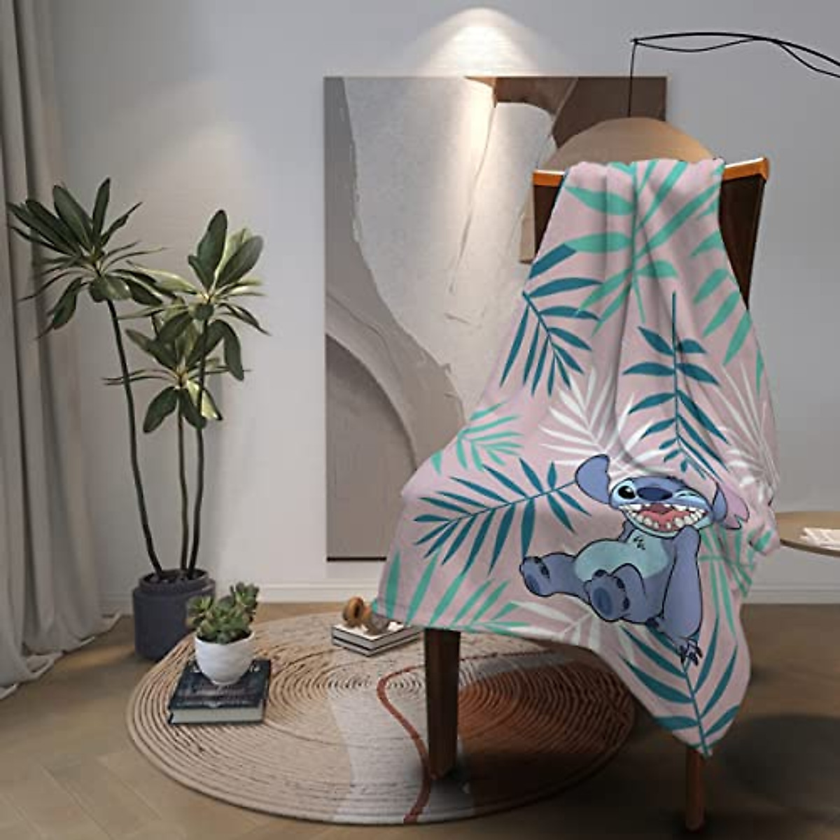 Palm Leaves Pink-Background Throw Blanket Ultra-Soft Comfortable Cartoon 50“ X 40" Blankets Flannel Xmas Gifts Fits Couch Sofa Office Suitable for All Season