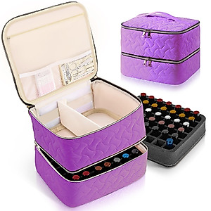 Nail Polish Organizer Case Holds 42 Bottles (15ml/0.5 fl.oz), Double-Layer Nail polish storage with Adjustable Dividers, Portable Nail Polish Bag for Nail Gel Nail Lamp and Manicure Tools, Purple