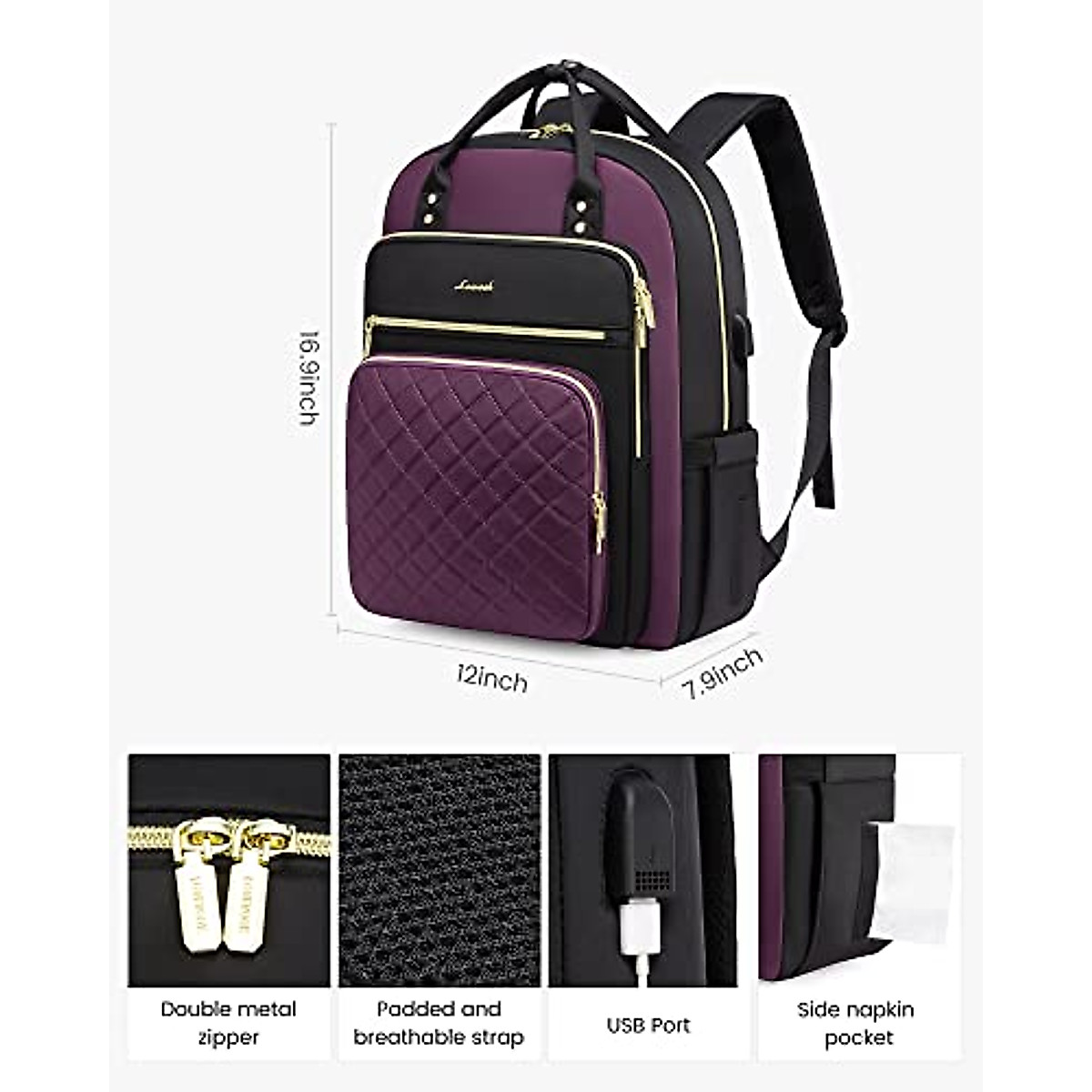 LOVEVOOK Laptop Backpack for Women, Water Resistant Travel Work Backpacks Purse Stylish College Business Teacher Nurse Computer Bag with USB Charging Port, Fits 15.6" Laptop