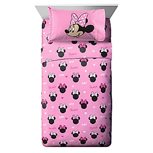 Jay Franco Disney Minnie Mouse Hearts N Love Twin Sheet Set - 3 Piece Set Super Soft and Cozy Kid’s Bedding - Fade Resistant Microfiber Sheets (Official Disney Product)