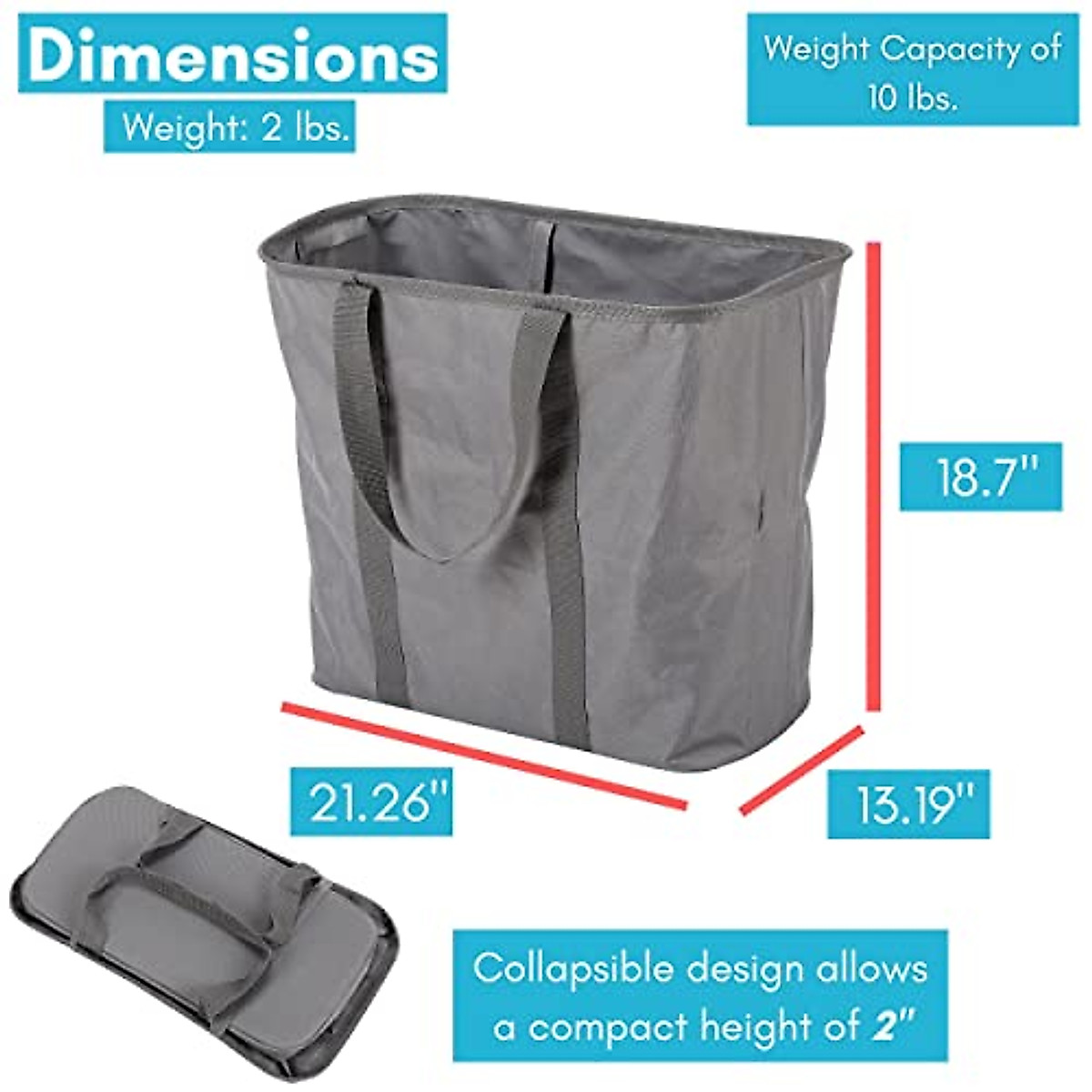 BIRDROCK HOME 75L Collapsible Laundry Basket Caddy - Grey - XL Foldable Tote Bag for Dirty Clothes - Strong Handles - Durable Fabric - Water Resistant - Lightweight