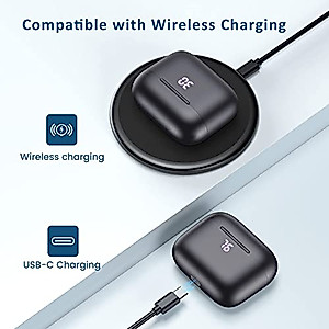 Wireless Earbuds Bluetooth Headphones 5.3 with 4-Mics Clear Call 50H Playback Waterproof Stereo Earphones with Wireless Charging Case LED Power Display in-Ear Headset for Workout/Home/Office Black