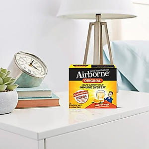 Airborne 1000mg Vitamin C with Zinc, SUGAR FREE Effervescent Tablets, Immune Support Supplement with Powerful Antioxidants Vitamins A C & E - 30 Fizzy Drink Tablets, Zesty Orange Flavor