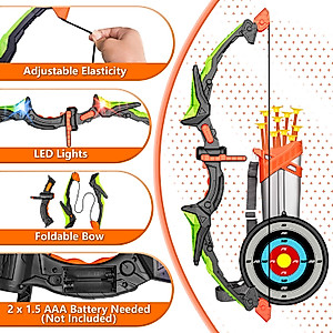 Bigdream Kids Bow and Arrow Toy Set, LED Light Up Archery Toys with 10 Suction Cups Arrows, Outdoor Indoor Shooting Games Toys for 6 7 8 9 10 11 12 Year Old Boys Grils Birthday Gifts