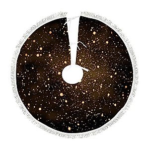 Dream Bay Christmas Tree Skirt,﻿Golden Sparkling Christmas Tree Mat for Xmas Party Decoration 30x30 Inches