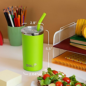 Mollcity Kids Cup with Lids and Straws-12 oz Stainless Steel Double Wall Vacuum Insulated Skinny Tumbler for Girls, Leak Proof and BPA Free (Canyon Red-Sky Blue)