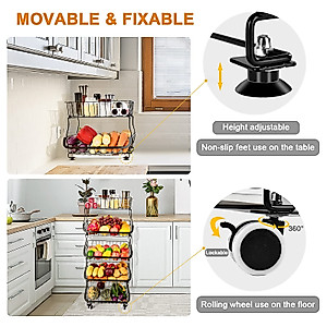 Fruit Vegetable Storage Basket, 5 Tier Stackable Metal Wire Storage Baskets with Wheels, Fruit Vegetable Produce Basket Organizer Bins for Kitchen, Pantry, Bathroom