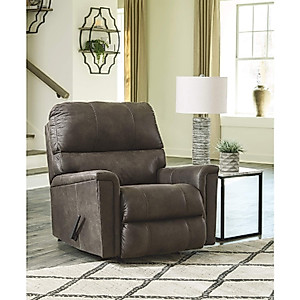 Signature Design by Ashley Navi Traditional Faux Leather Manual Rocker Recliner, Gray