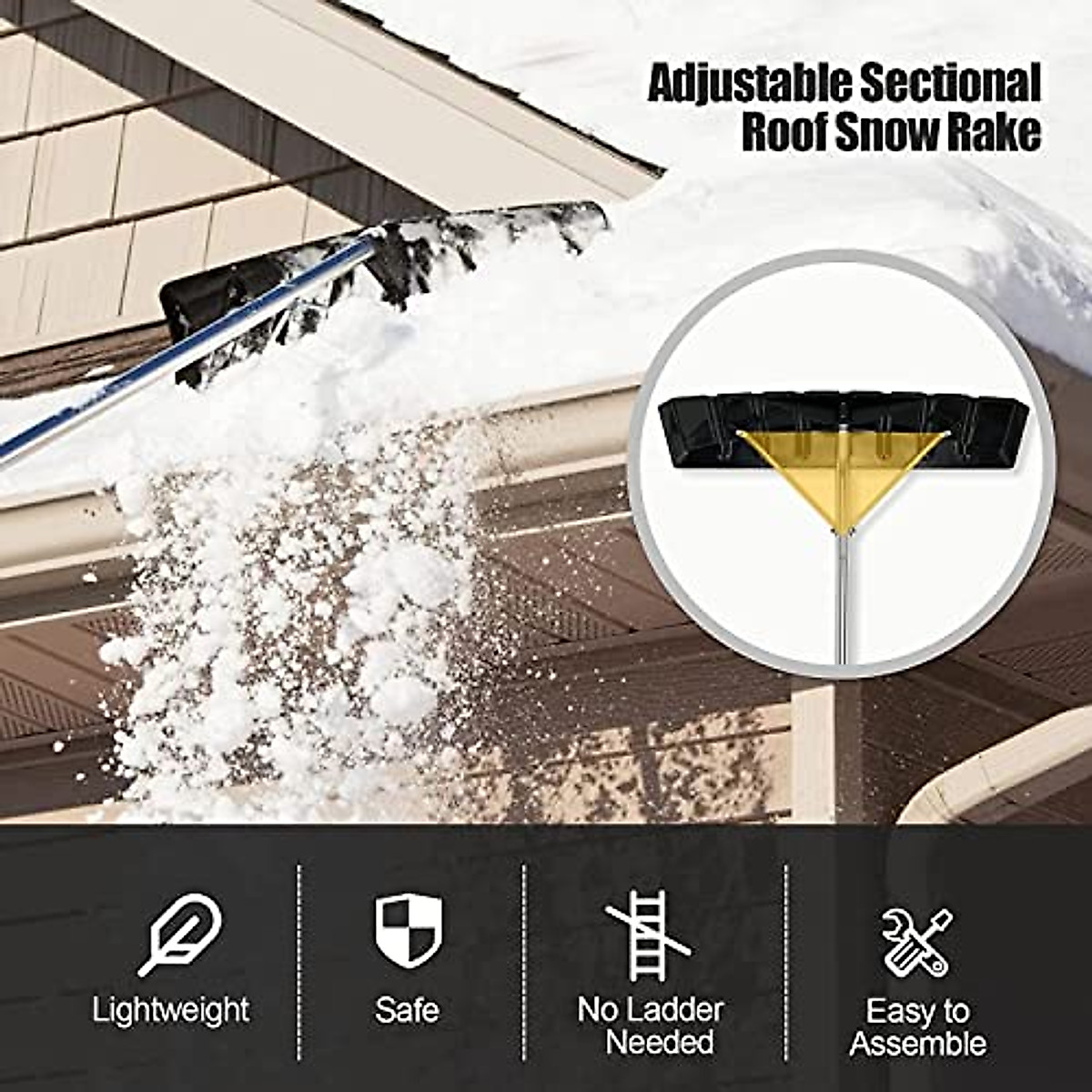 Goplus Snow Roof Rake, Extendable 4.8-20FT Snow Shovel for Snow Removal w/ Aluminum Frame & Anti-Slip Handle, Ideal for Roof Car, 25-Inch Blade