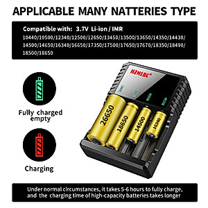 18650 Battery Charger Universal Smart Charger with LED Indicator for 3.7V Li-ion 26650 18500 16650 14500 Rechargeable Batteries (4-Slot)