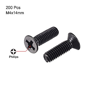 uxcell M4 x 14mm Phillips Screw Fastener Black for Laptop PC TV Fan Switch 200pcs