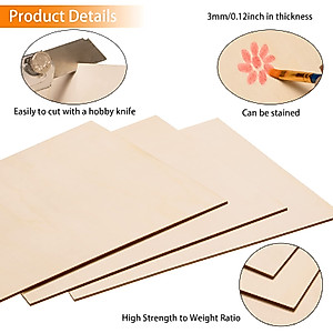 12 Pack Basswood Sheets for Crafts-12 x 12 x 1/8 Inch- 3mm Thick Plywood Sheets with Smooth Surfaces-Unfinished Squares Wood Boards for Laser Cutting, Wood Burning, Architectural Models, Staining