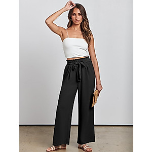 ANRABESS Women's Wide Leg Palazzo Pants with Pockets High Waisted Tie Knot Business Casual Trendy Boho Lounge Trousers Black Small