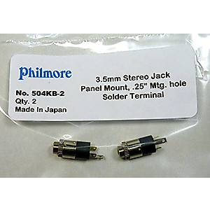 Two (2) Philmore 3.5mm 1/8" Mini Stereo Female Panel Mount Jack Headphone Jack
