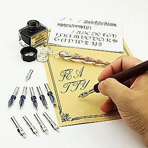 FEATTY Calligraphy Pen Set - 15-Piece Kit - Glass Pen - 11 Nib & 1 Ink Set