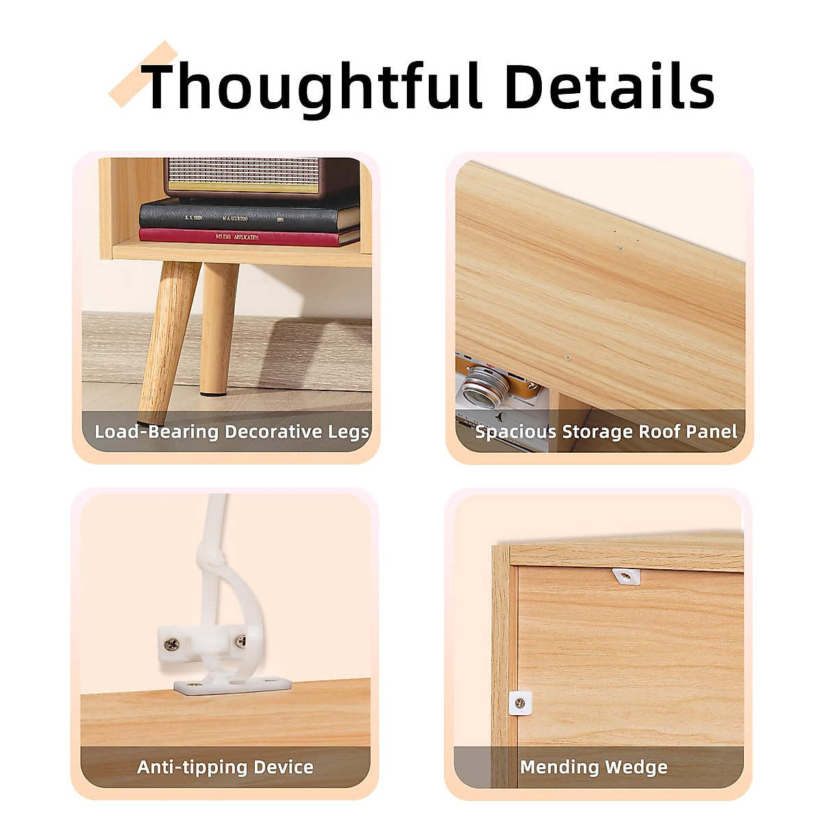 LEYAOYAO 4 Cube Bookshelf, 2-Tier Bookcase with Legs, Natural Kids Book Shelf Cute Storage Organizer, Free Standing Open Toy Shelves Modern Bookshelves,Wood Display Bookcases for Bedroom,Living Room