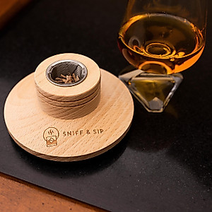 SNIFF & SIP Cocktail Smoker Kit for Drinks, Handcrafted Old Fashioned Drink Infuser - Glass Topper Chimney w/ Apple, Oak and Cherry Wood Shavings to Infuse Cocktails Whiskey Wooden CSK001