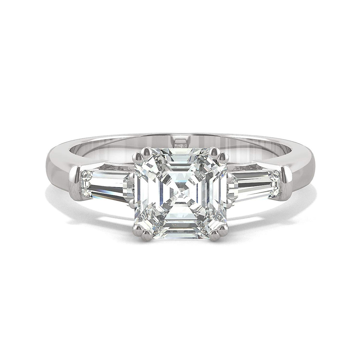 14K White Gold Moissanite by Charles & Colvard 6.5mm Asscher Three Stone Ring- size 7 1.67cttw