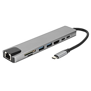 Displayport Hub, Multiport Aluminum Alloy Portable 8 in 1 USB Type C Hub for USB 2.0 Memory Card for Type C Female Connector