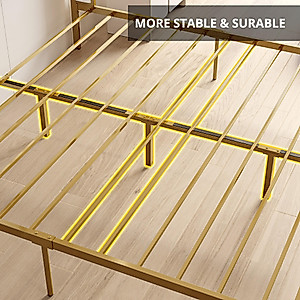 LIKIMIO Queen Bed Frame with Armrests Headboard & RGB Light, Upholstered Queen Size Bed Platform with Drawers, No Box Spring Needed, Study & No Noise, Modern Gold and White