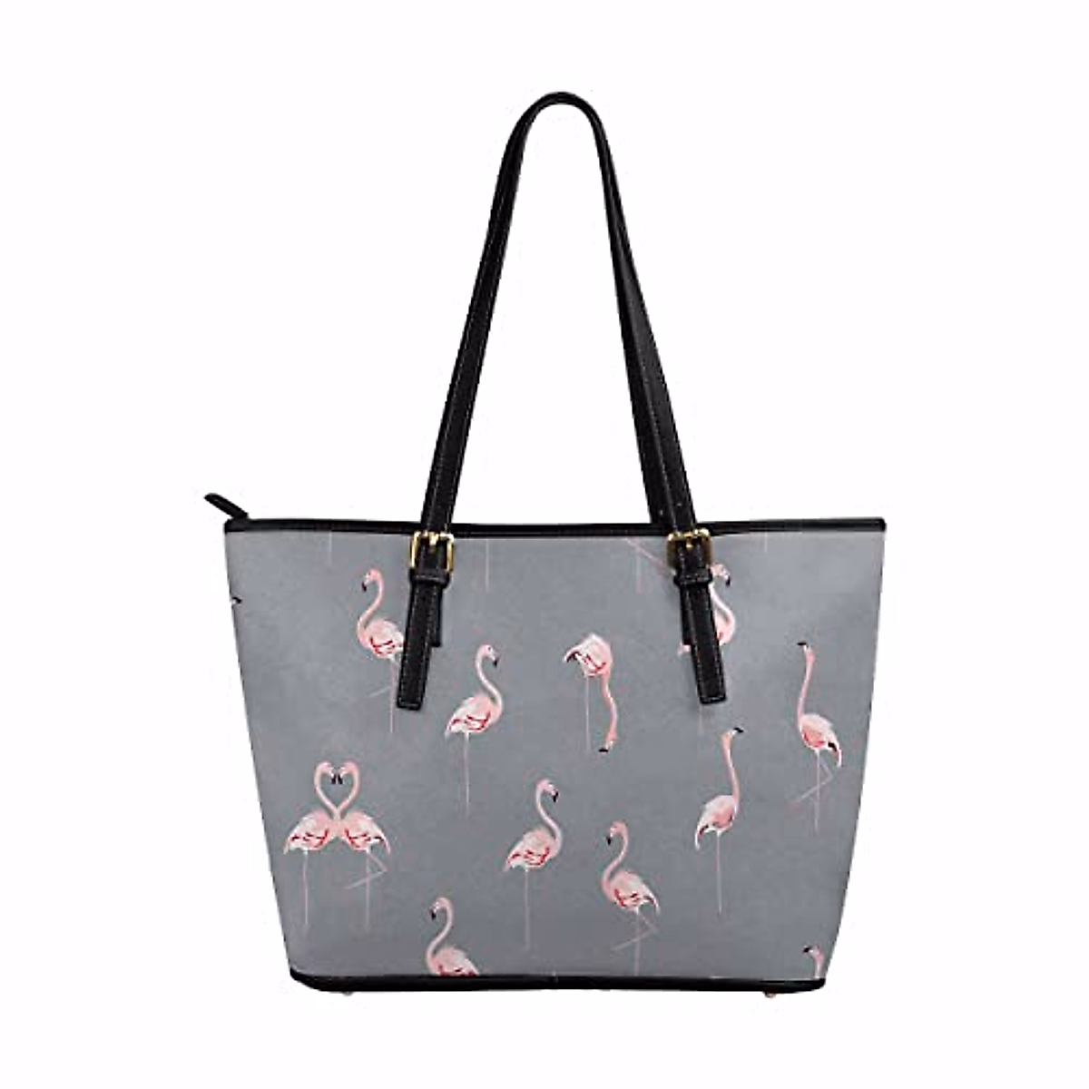 InterestPrint Flamingo Flock on Grey Background Handbags Ladies Purses Shoulder Bags Tote Bag