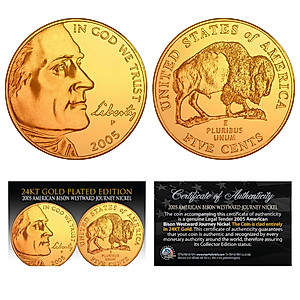 Then & Now Buffalo 5-Cent 24K Gold Plated 2-Coin Set - 1930s & 2005 Nickels BOGO