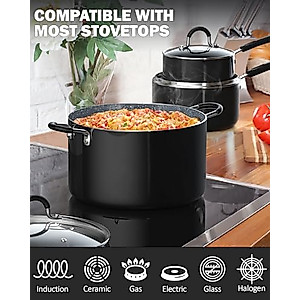 Cook N Home Pots and Pans Nonstick Kitchen Cookware Sets include Saucepan Frying Pan Stockpots 8-Piece, Heavy Gauge, Stay Cool Handle, Marble